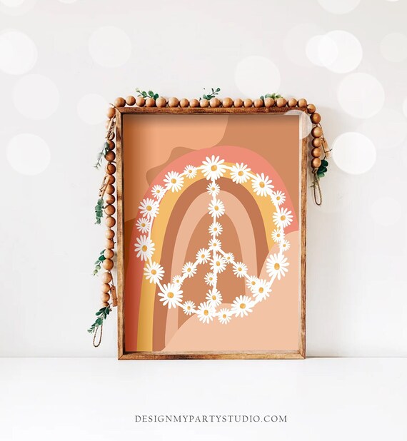 Peace Sign Daisy Retro Birthday Sign Groovy Floral 70's Birthday Party ...