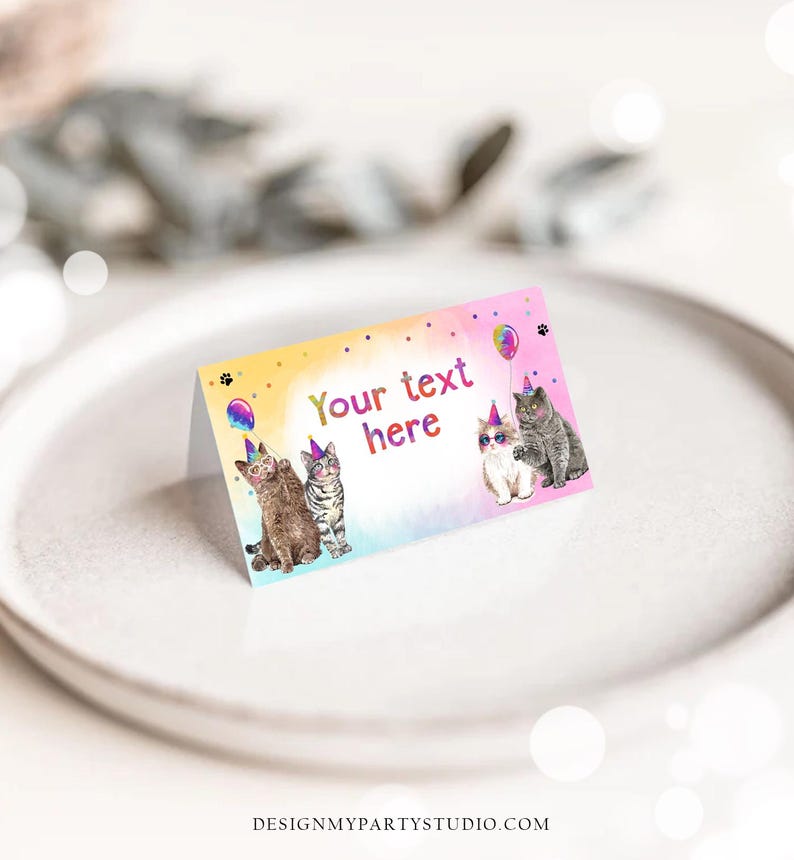 Editable Cats Food Label Kitten Birthday Place Card Tent Card Kitten ...