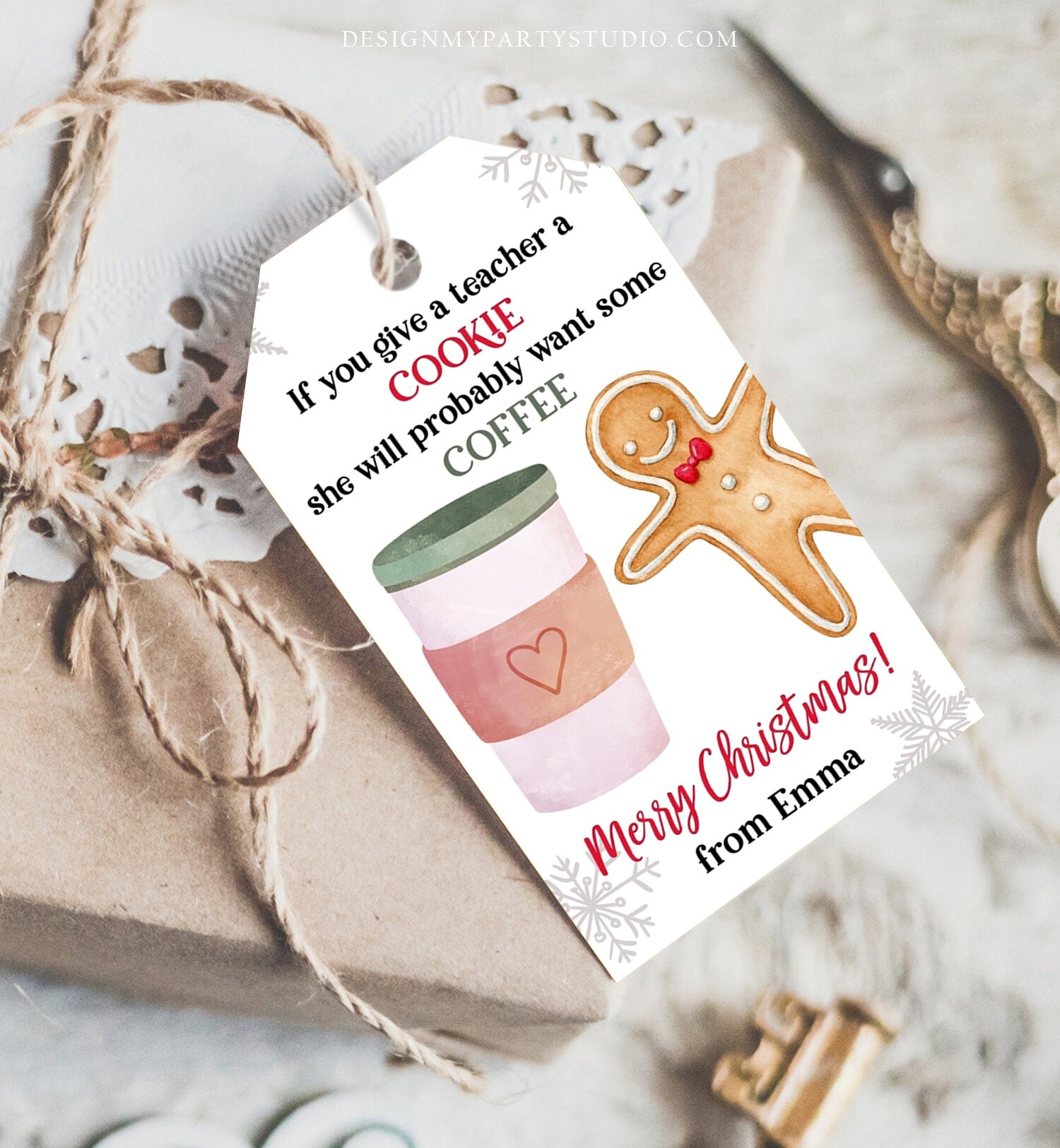 Editable Cookie Gift Tag Teacher Appreciation Tag Christmas - Etsy