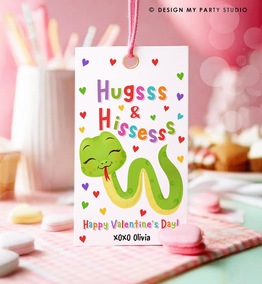 Editable Hugs and Hisses Valentines Day Gift Tag Valentine Snake ...