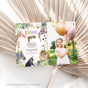 Editable Thank You Card Safari Animals Wild One Two Wild Thank You Note ...