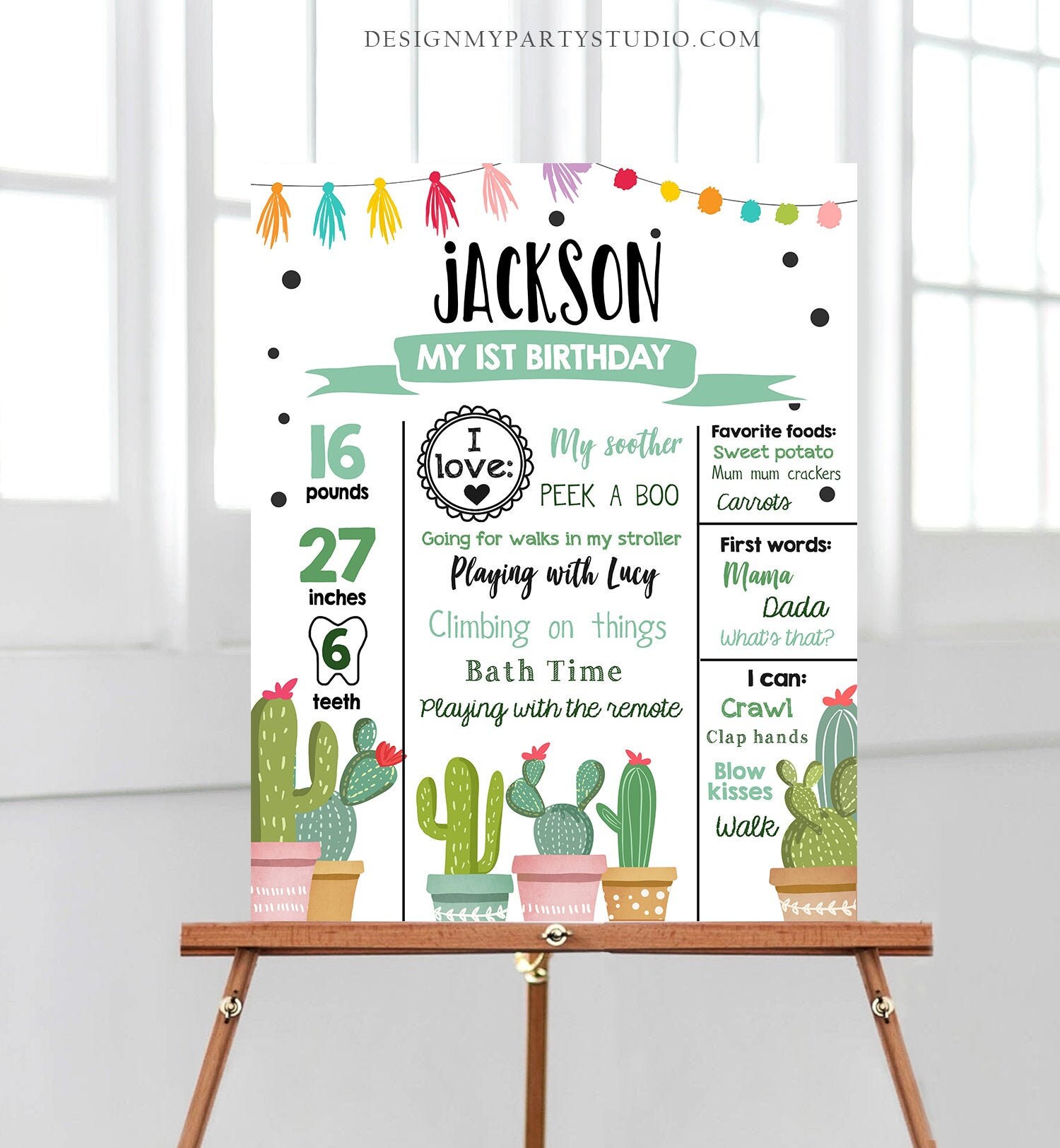 Editable Cactus Fiesta Birthday Milestones Sign First Birthday - Etsy