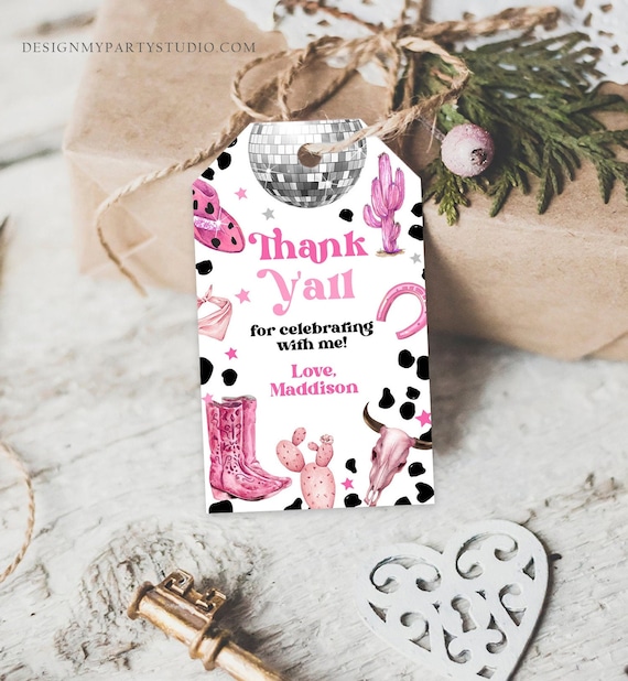Editable Disco Cowgirl Birthday Favor Tag Nashville Party Gift Tag Pink ...
