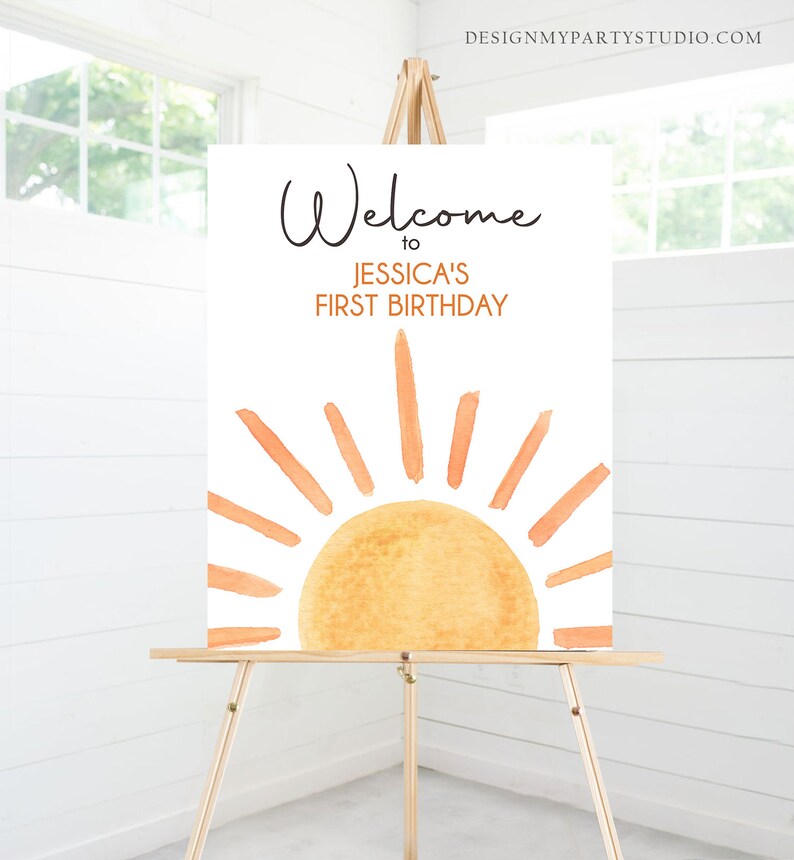 Editable Sunshine Welcome Sign First Trip Around the Sun Birthday Party ...