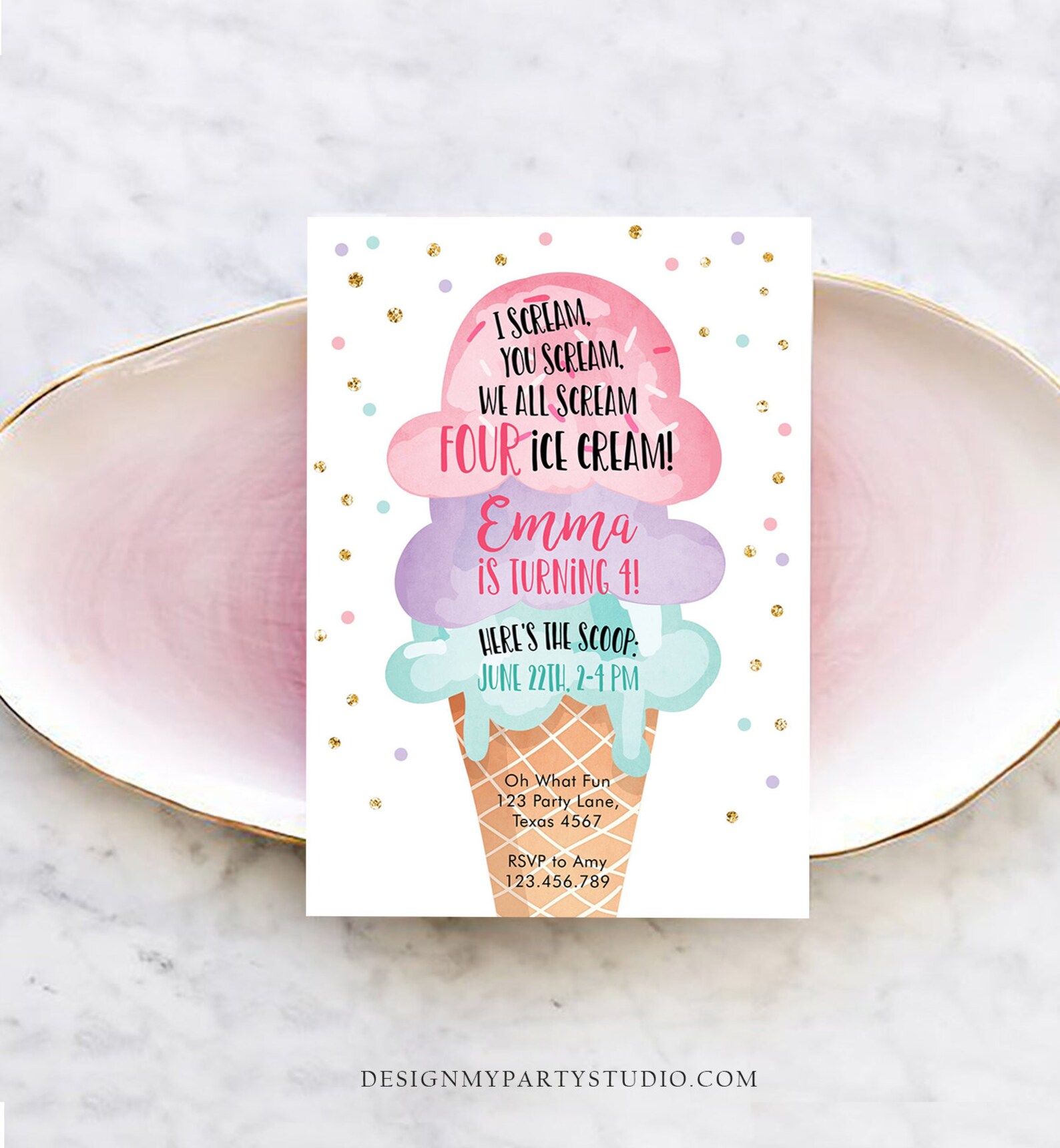 Editable Ice Cream I Scream Birthday Invitation Four Birthday - Etsy Canada