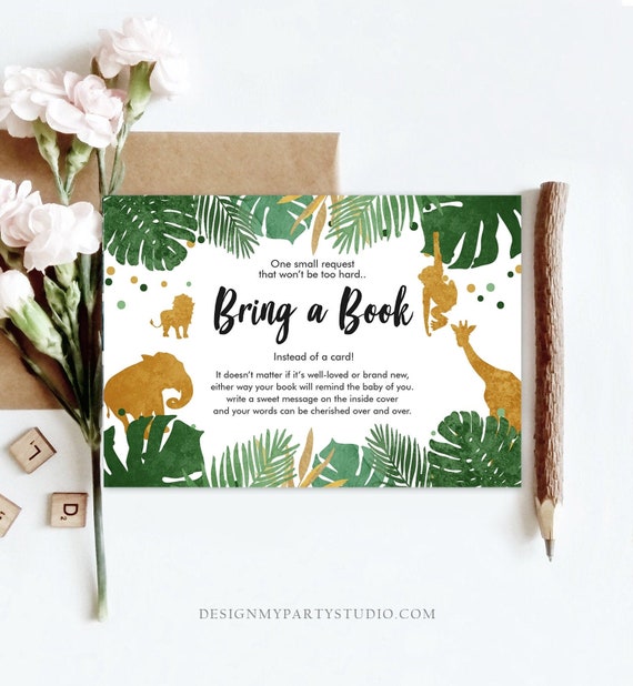 Editable Safari Animals Bring a Book Card Baby Shower Books for Baby ...