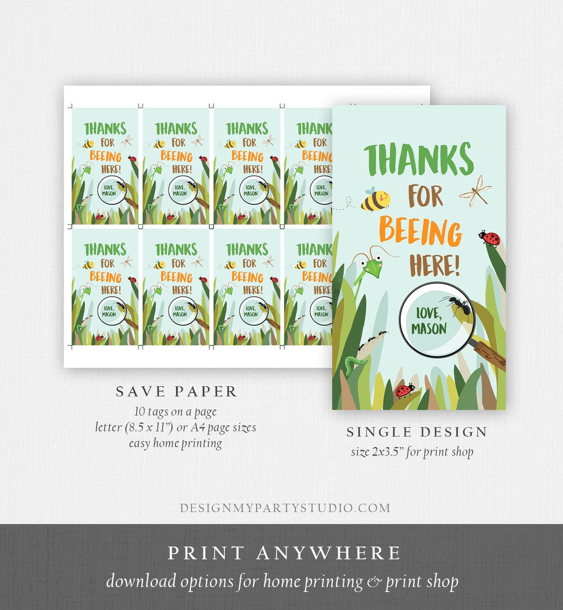 Editable Bug Favor Tags Bugs Birthday Thank You Label Bug Party Insect ...