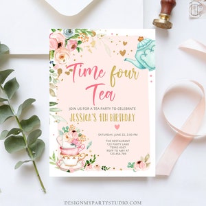 Editable Tea Party Birthday Invitation Four Par-tea Birthday Invite ...