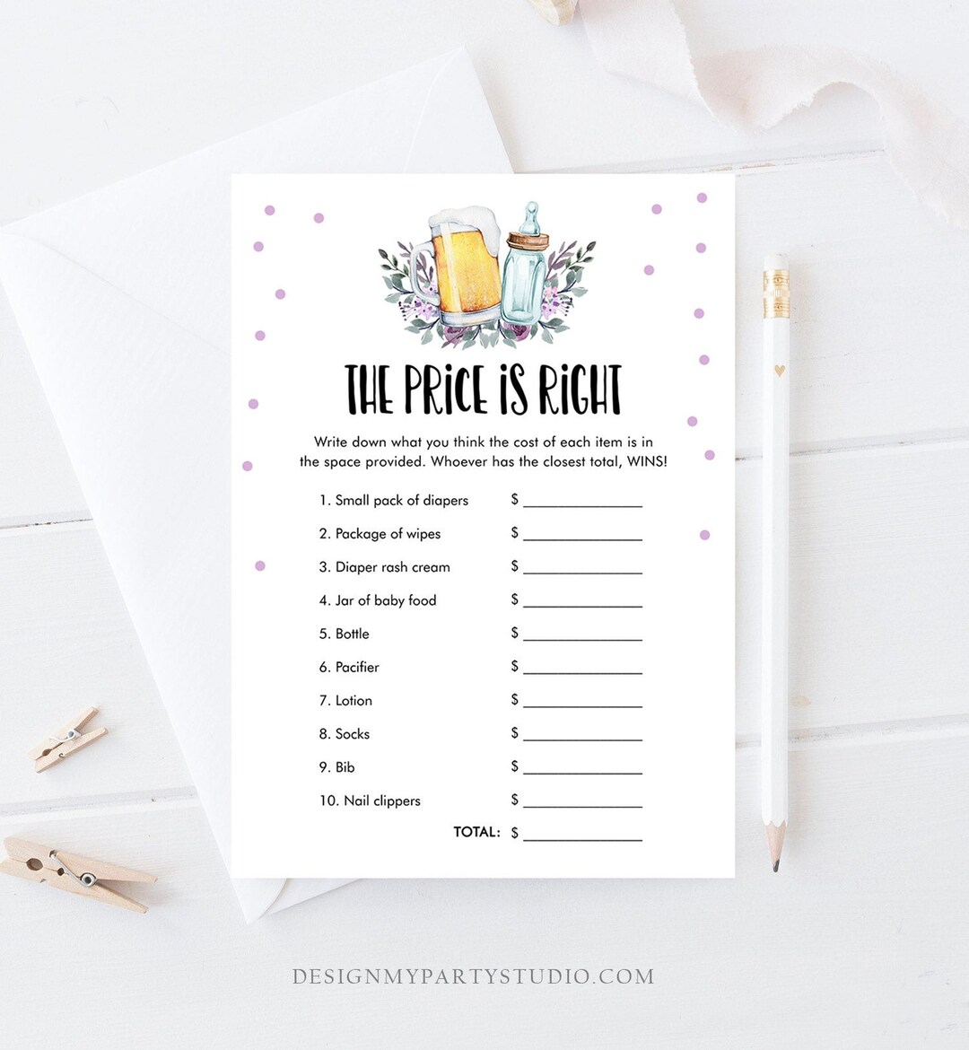Editable the Price is Right Baby Shower Game Greenery Baby is Brewing ...