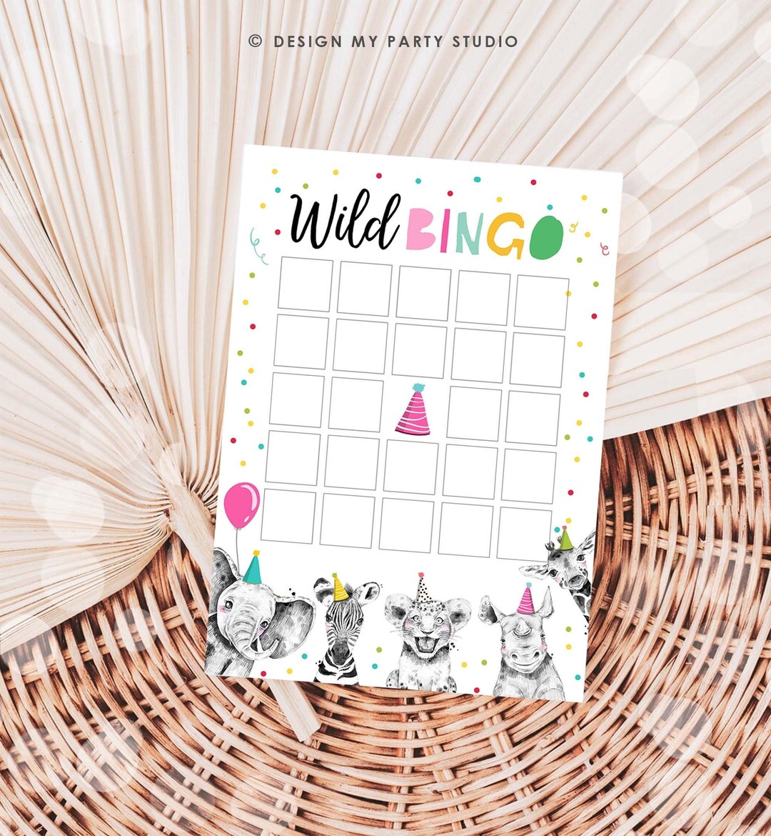Editable Wild Bingo Birthday Game Party Animals Safari Animals Safari ...