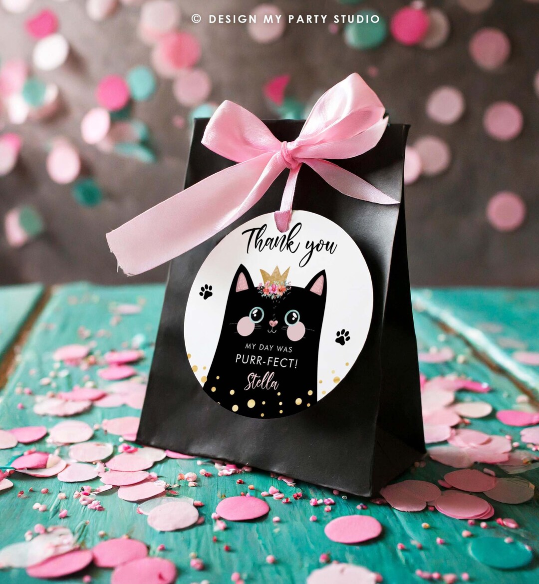 Editable Kitten Party Favor Tags Kitty Birthday Thank You Tags Round ...