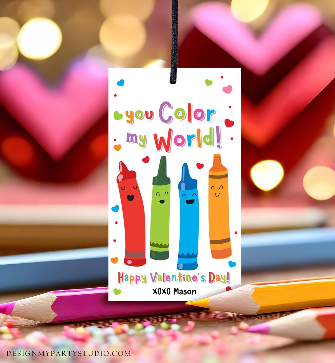 Editable You Color My World Crayon Valentines Day Gift Tag Valentine ...