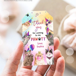 Editable Kitten Favor Tags Cat Birthday Thank You Tag Girl Kitten ...