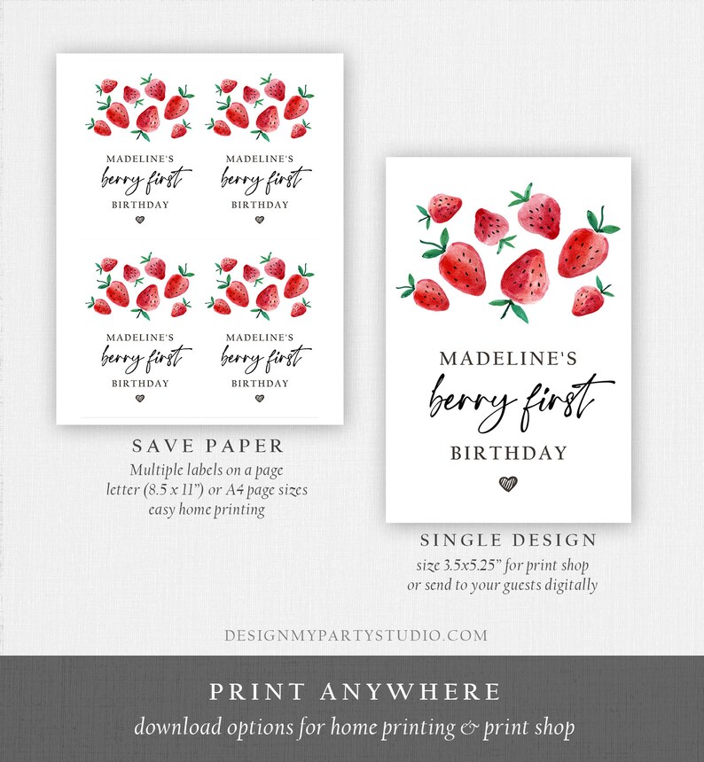 Editable Strawberry Juice Pouch Label Juice Favors Strawberry Birthday ...