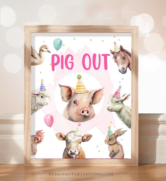 Pig Out Sign Farm Animals Birthday Decorations Barnyard Decor Girl ...