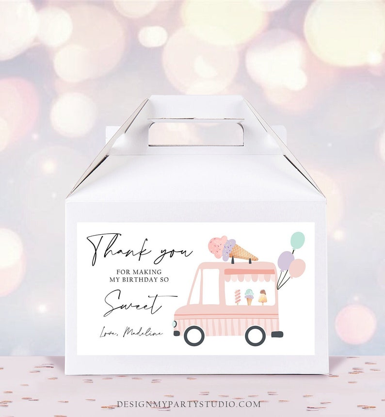 Editable Ice Cream Truck Favor Box Label Gable Gift Box Ice | Etsy