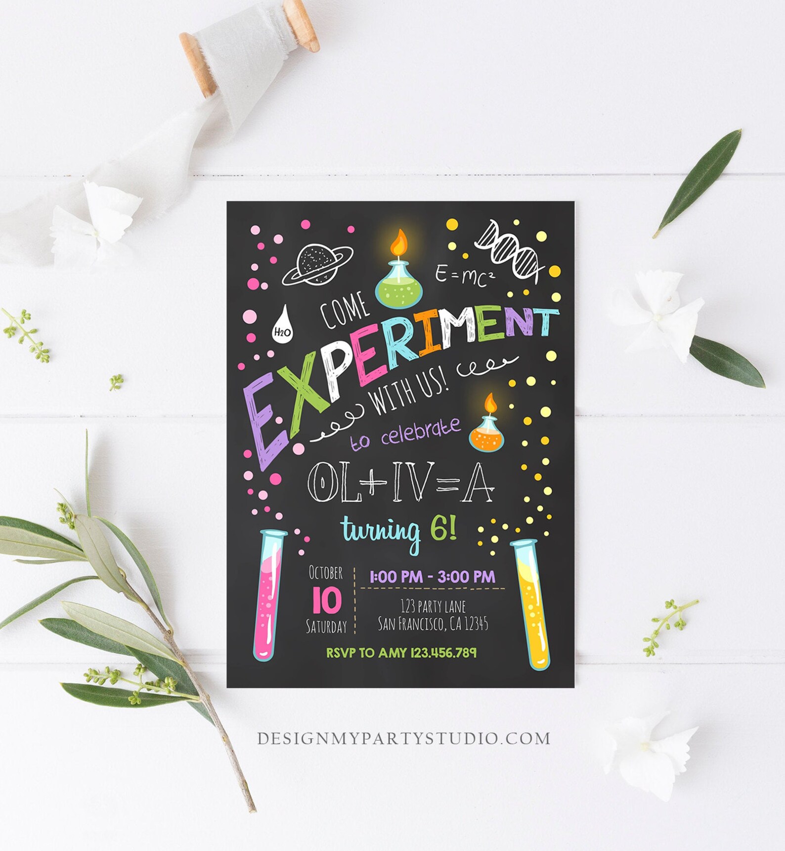 Editable Science Experiment Birthday Invitation Girl - Etsy