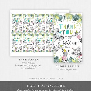 Editable Party Animals Favor Tags Boy Wild One Safari Animals Thank You ...