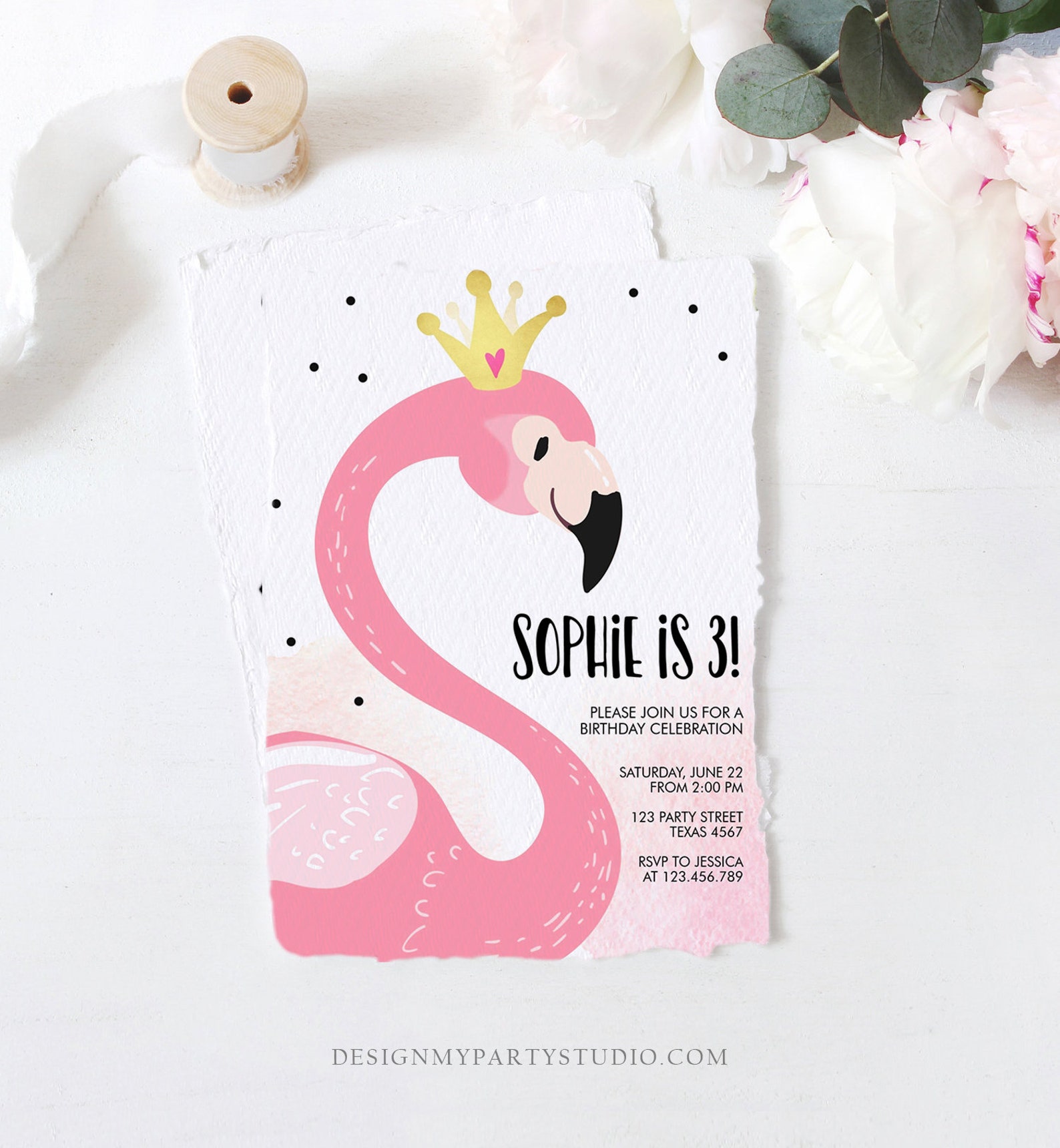 Editable Flamingo Birthday Invitation Tropical Party Invite | Etsy