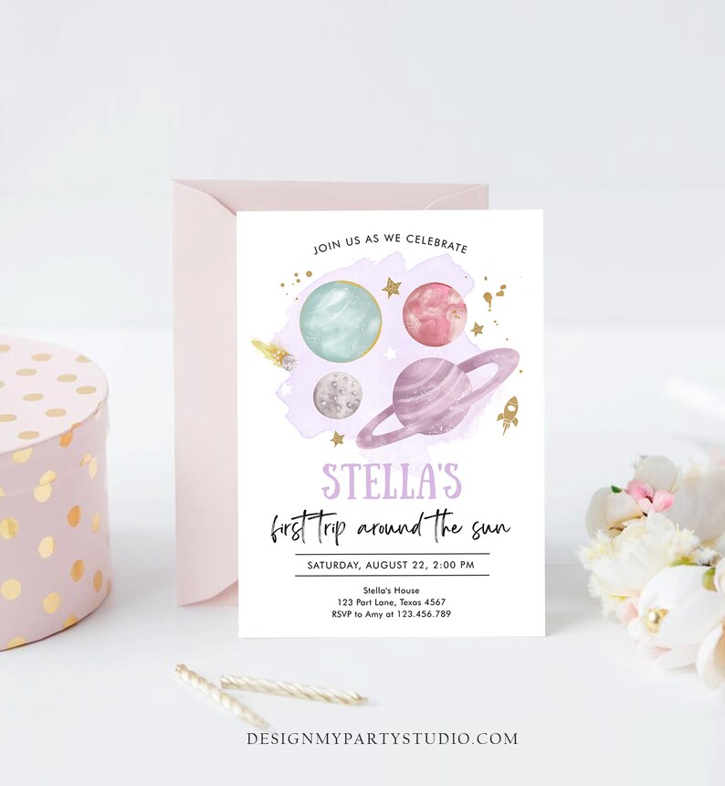 Editable Outer Space Girl First Birthday Invitation Galaxy | Etsy
