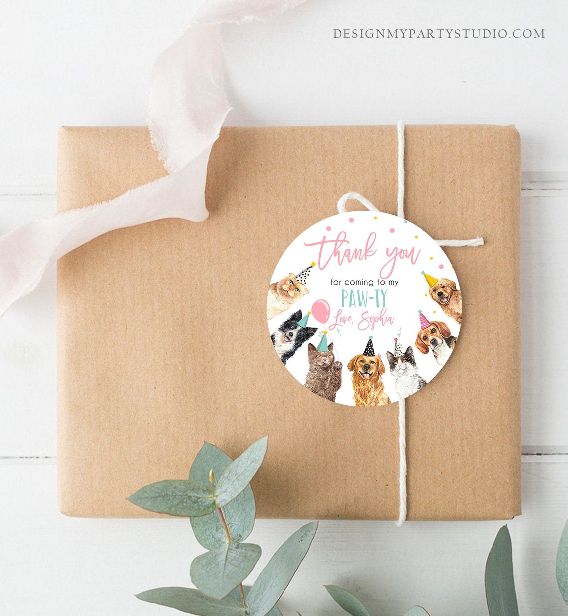 Editable Cats and Dogs Favor Tags Puppy Kitten Birthday Thank | Etsy