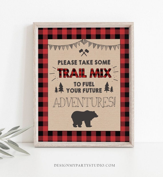 Trail Mix Sign table sign Lumberjack birthday sign Lumberjack party ...