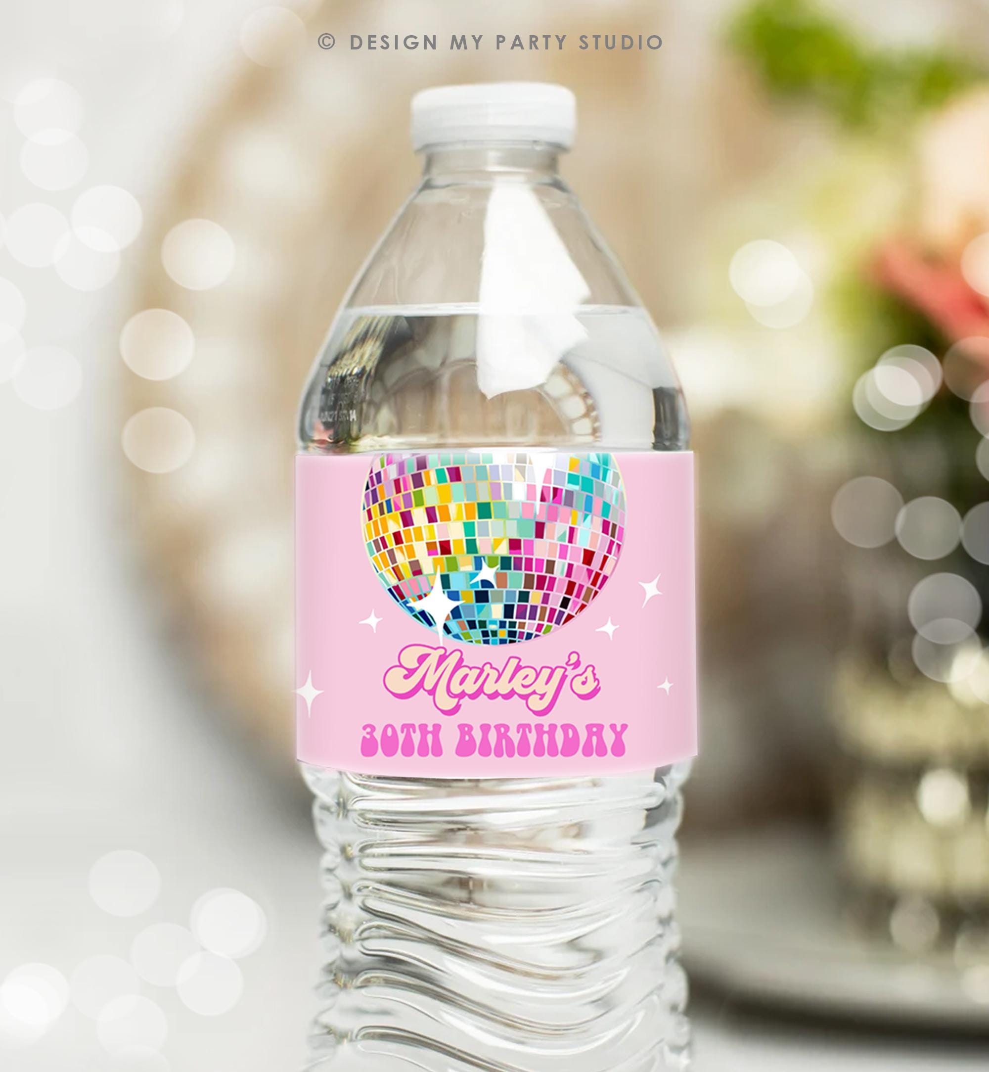 Editable Disco Water Bottle Labels Let's Disco Ball Retro Groovy Adult ...
