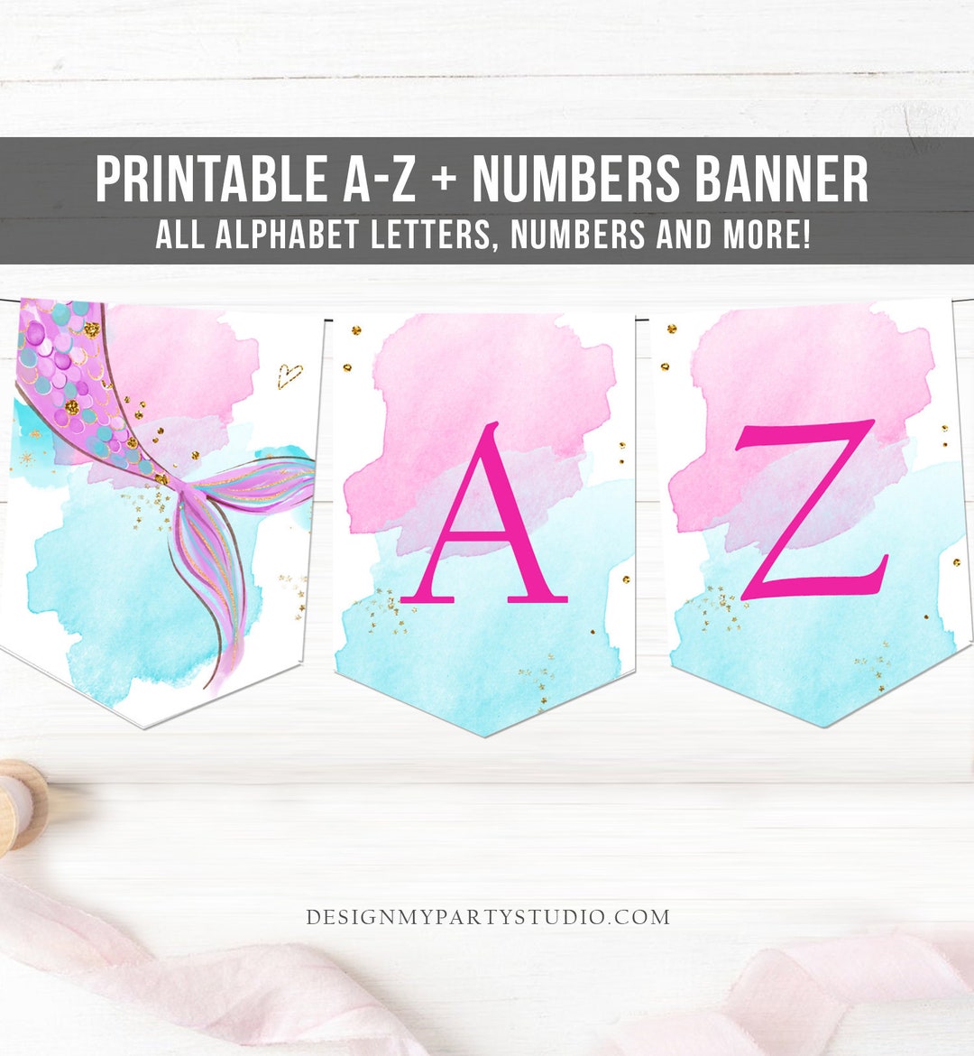 Mermaid Alphabet Banner Letters A to Z Numbers Mermaid Birthday Banner ...