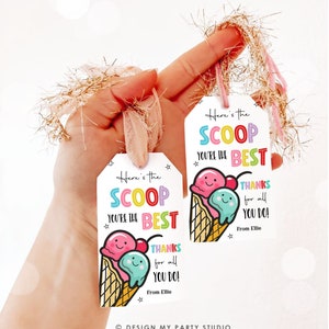 Editable Summer Ice Cream Teacher Appreciation Tag Kids End of School ...