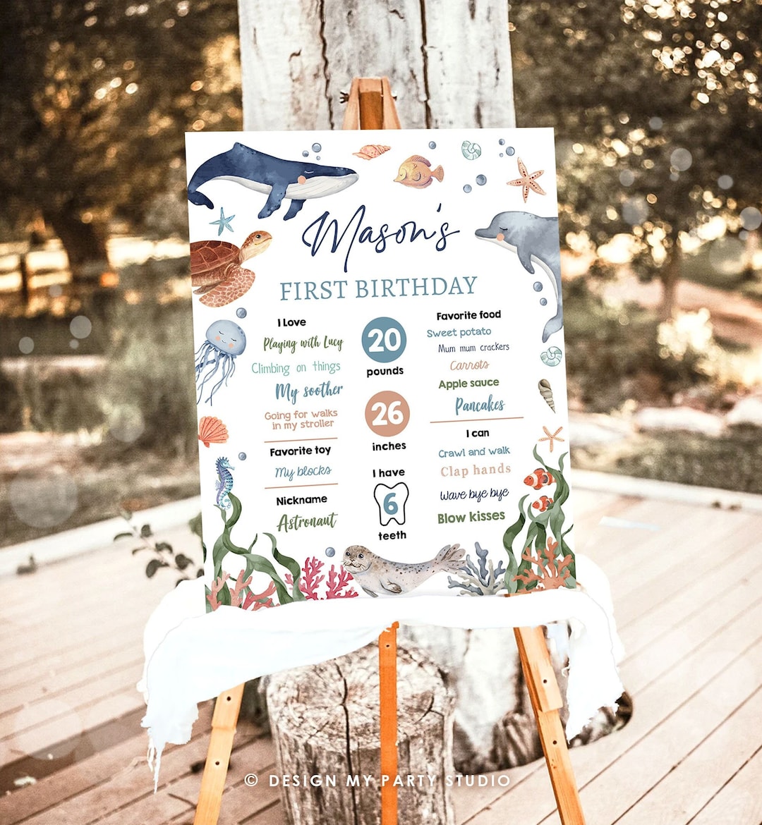 Editable Under the Sea Birthday Milestone Sign Poster First Birthday ...