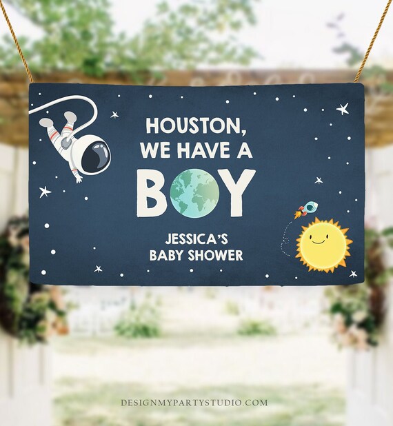 Editable Outer Space Backdrop Banner Astronaut Baby Shower Houston We ...