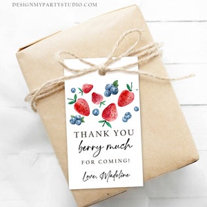 Editable Strawberry Blueberry Favor Tags Berry First Birthday Thank You ...