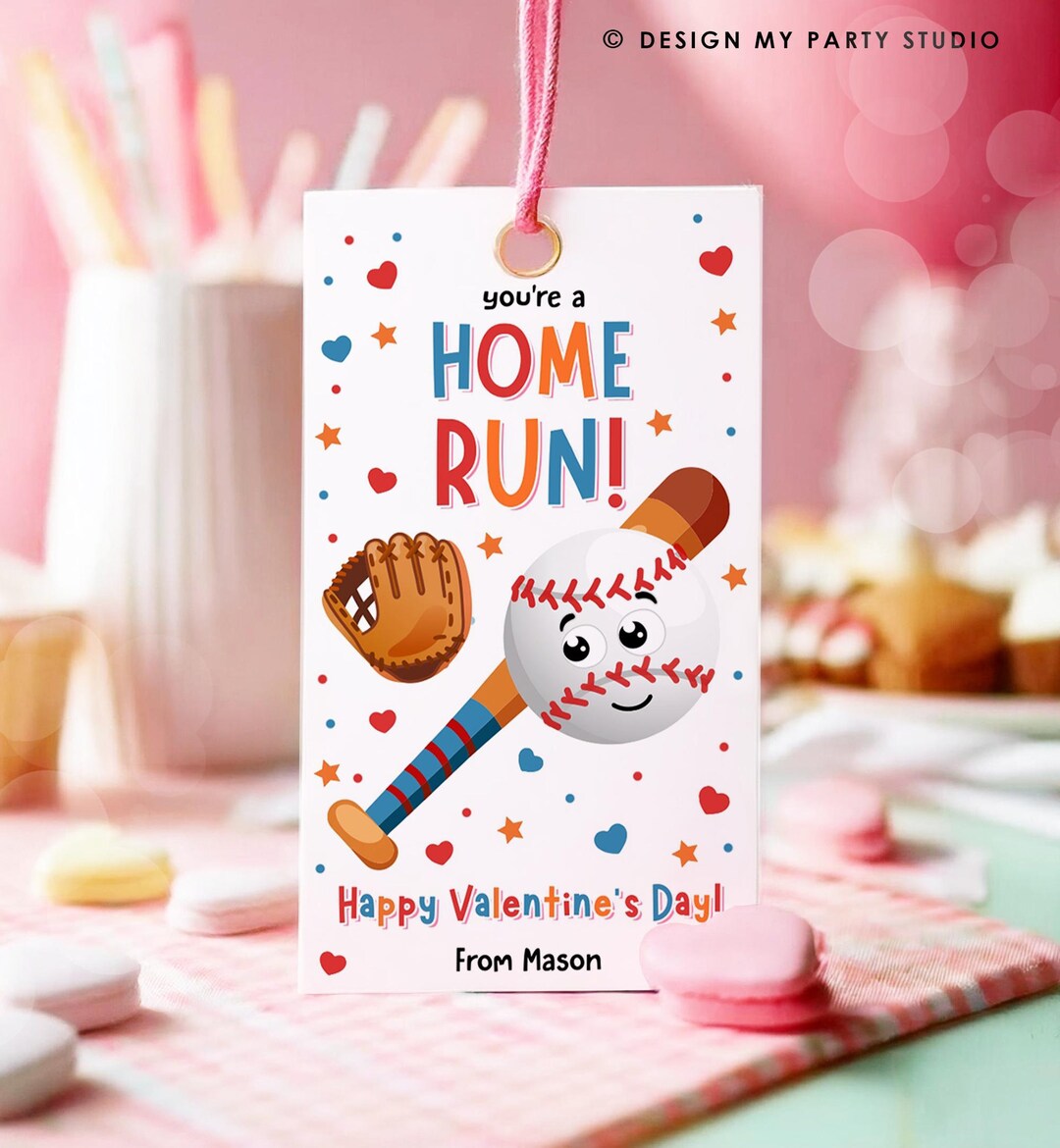 Editable You're a Home Run Valentines Day Gift Tag American Baseball ...