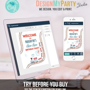 Editable Train Birthday Welcome Sign Boy Train Party Railroad Vintage ...