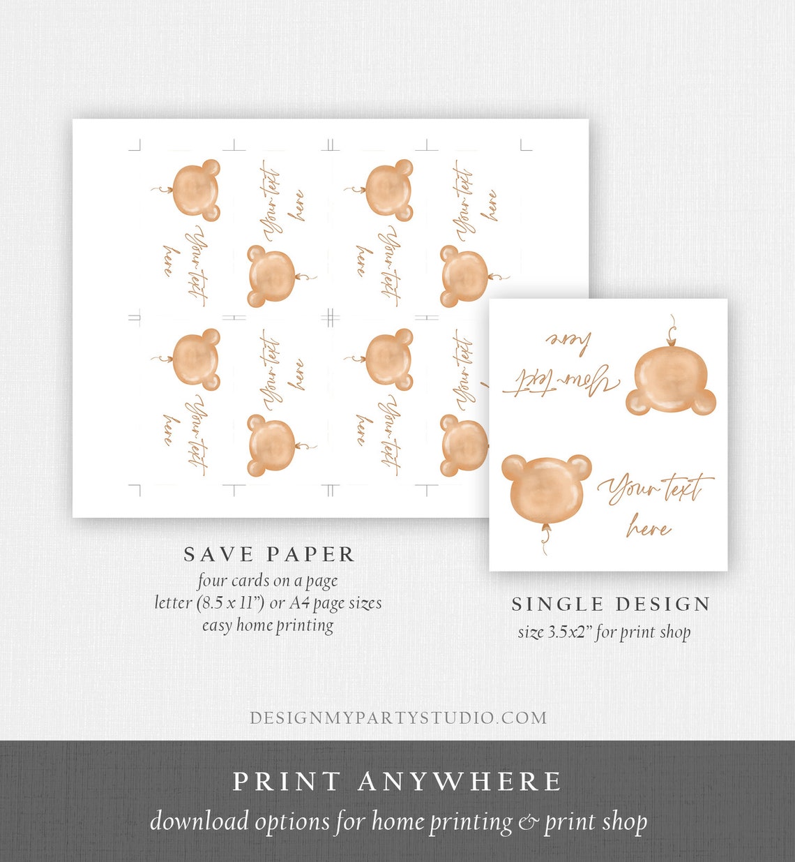 Editable Teddy Bear Food Label Baby Shower Place Card Tent Card Bearly ...