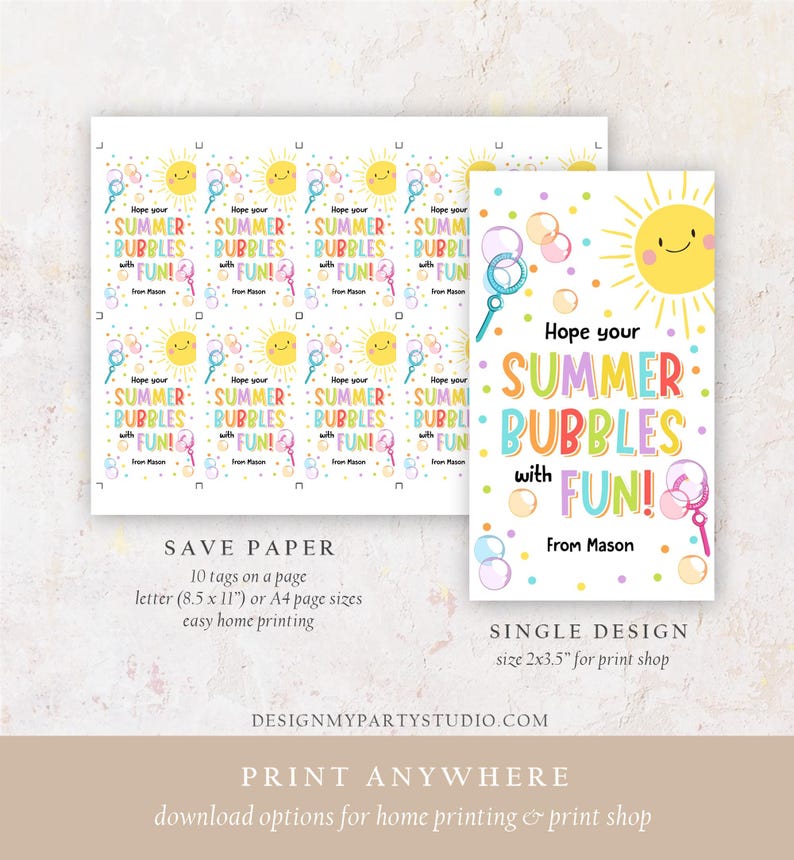 Editable Hope Your Summer Bubbles Fun Teacher Appreciation Tag Bubble ...