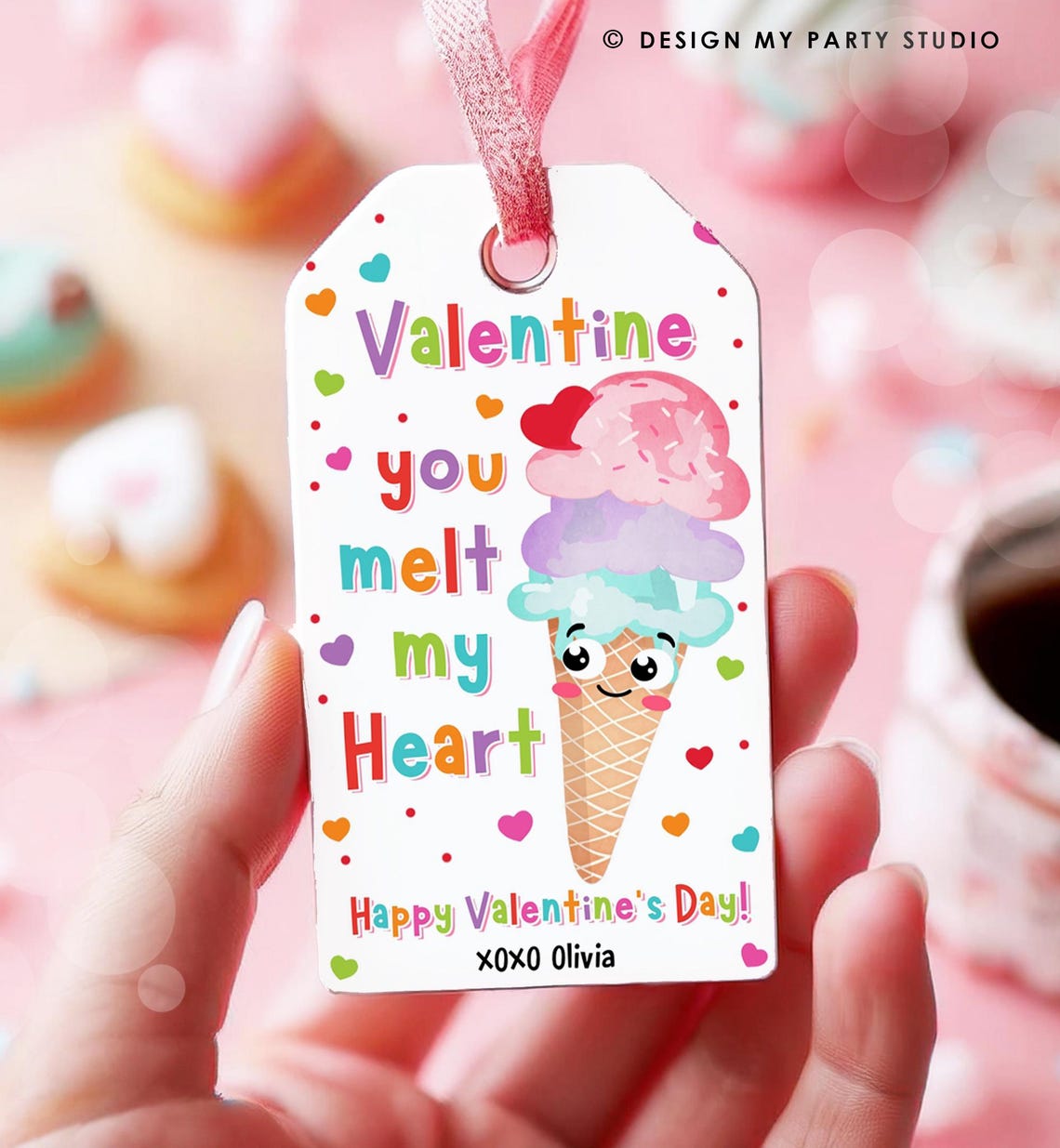 Editable Ice Cream Valentines Day Gift Tag Valentine You Melt My Heart ...