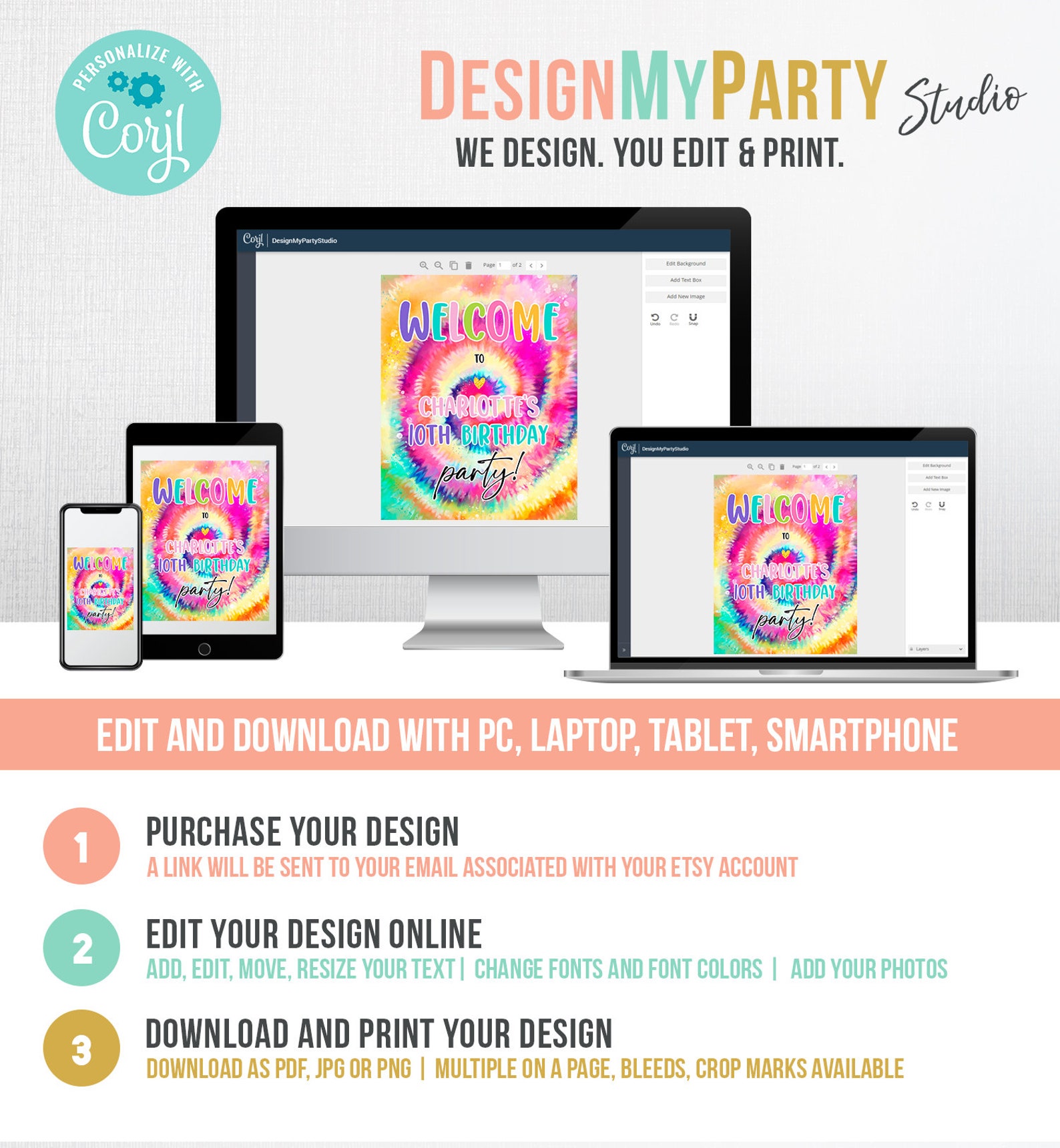 Editable Tie Dye Welcome Sign Tie Dye Birthday Sign Girl Craft - Etsy