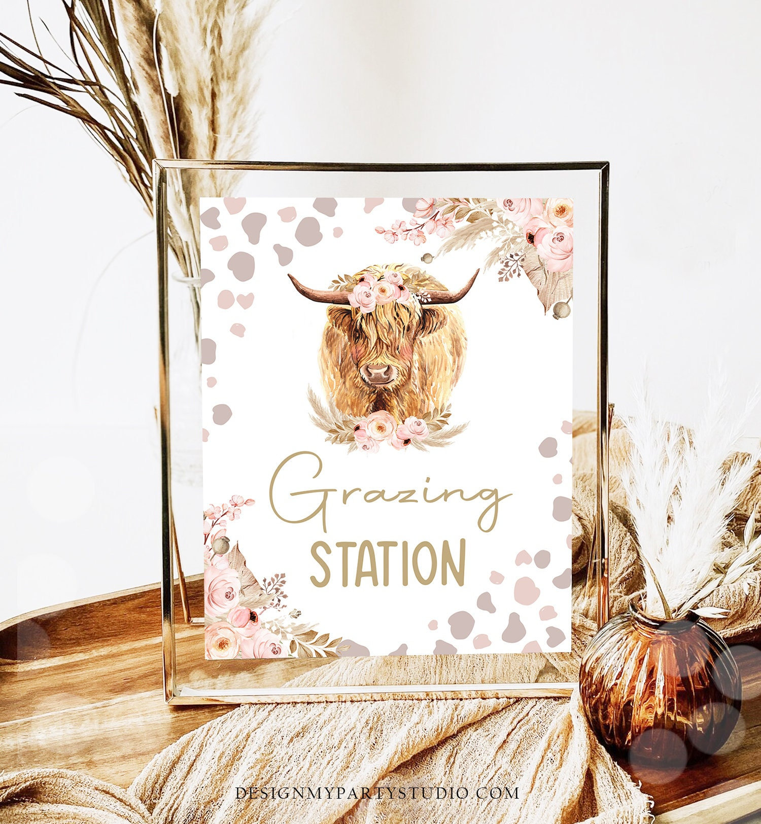 Grazing Station Sign Farm Birthday Party Sign Boho Holy Cow Highland ...