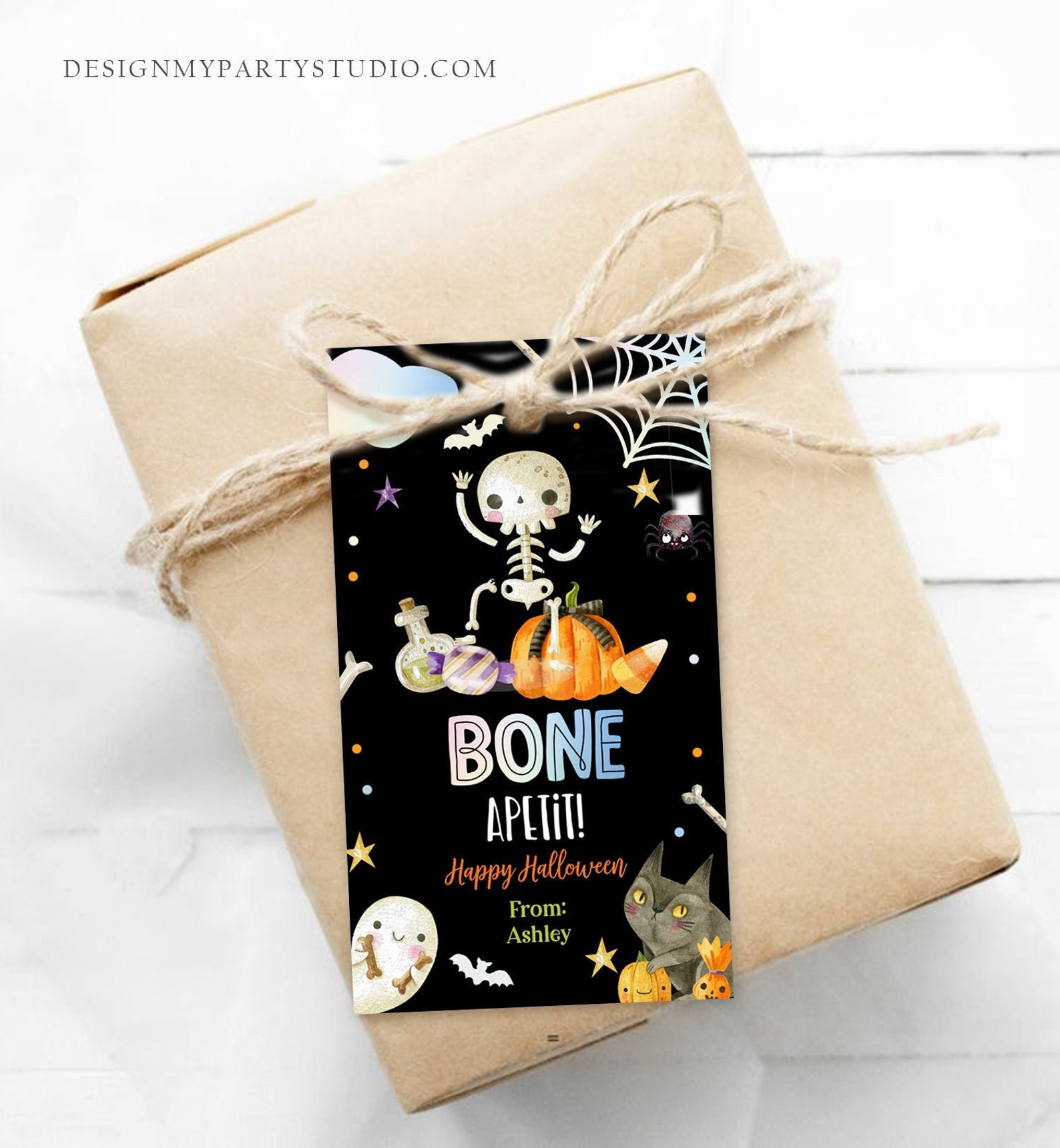 Editable Halloween Gift Tag Skeleton Gift Tags Trick or Treat Halloween ...