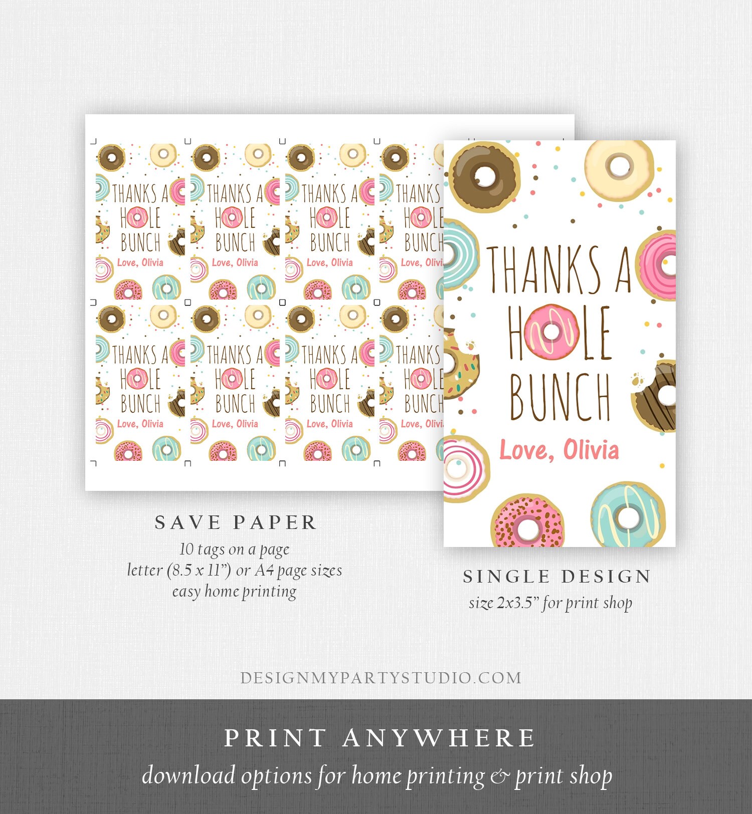Editable Donut Favor Tags Tags Donut Birthday Donut Thank You - Etsy