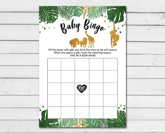 Safari Baby Shower Bingo Game Cards Wild One Animals Shower Game Shower ...
