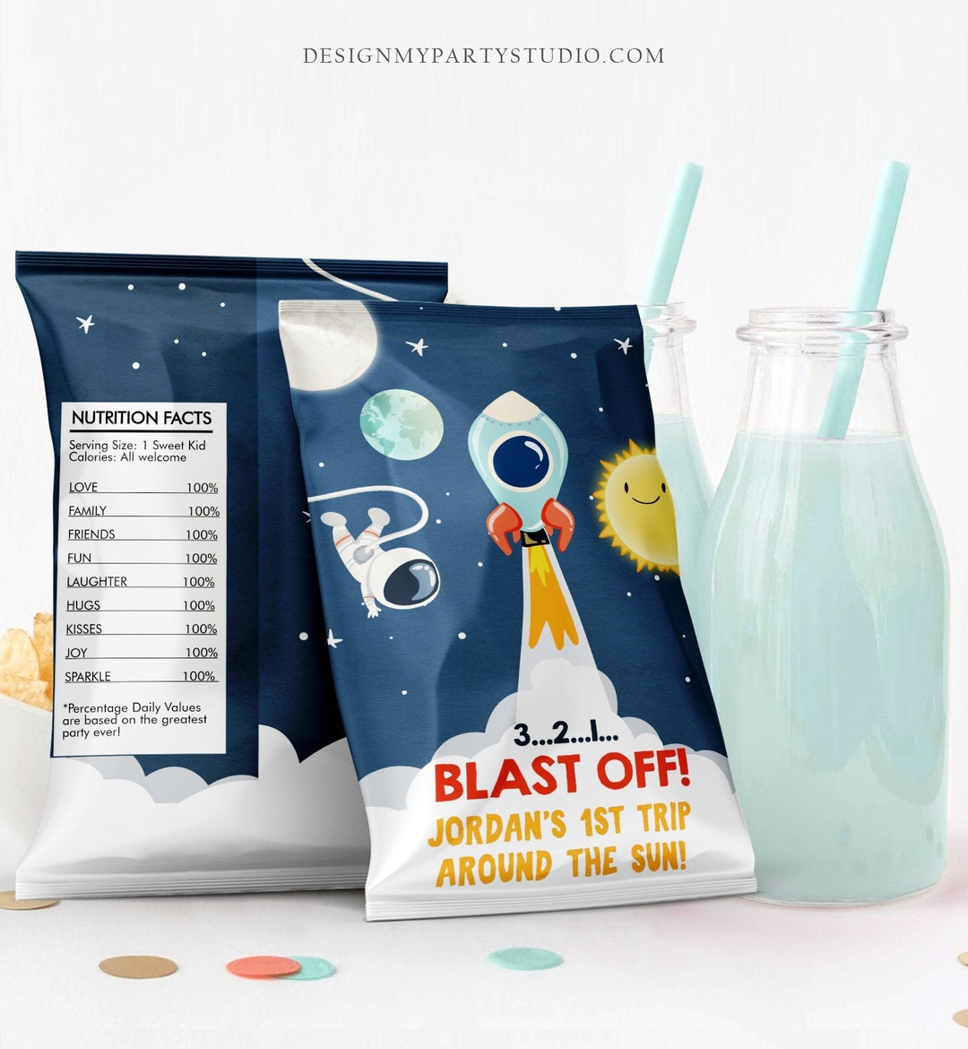 Editable Outer Space Chip Bag Outer Space Birthday Party Decor Boy 1st ...