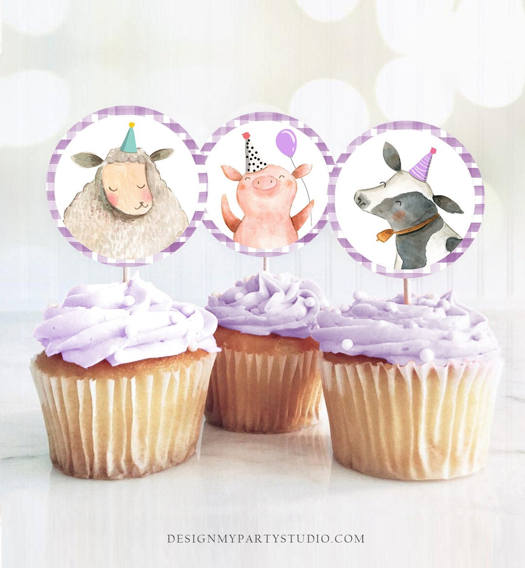 Farm Animals Cupcake Toppers Barnyard Farm Birthday Party Decoration ...