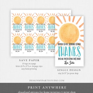 Editable Teacher Appreciation Gift Tags Sunshine Thank You Tag Schools ...