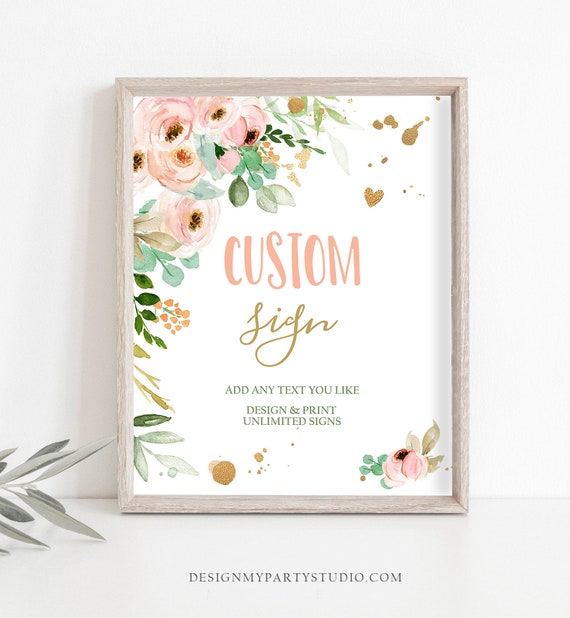 Editable Custom Sign Floral Sign Pink Gold Girl Birthday Decor Little ...