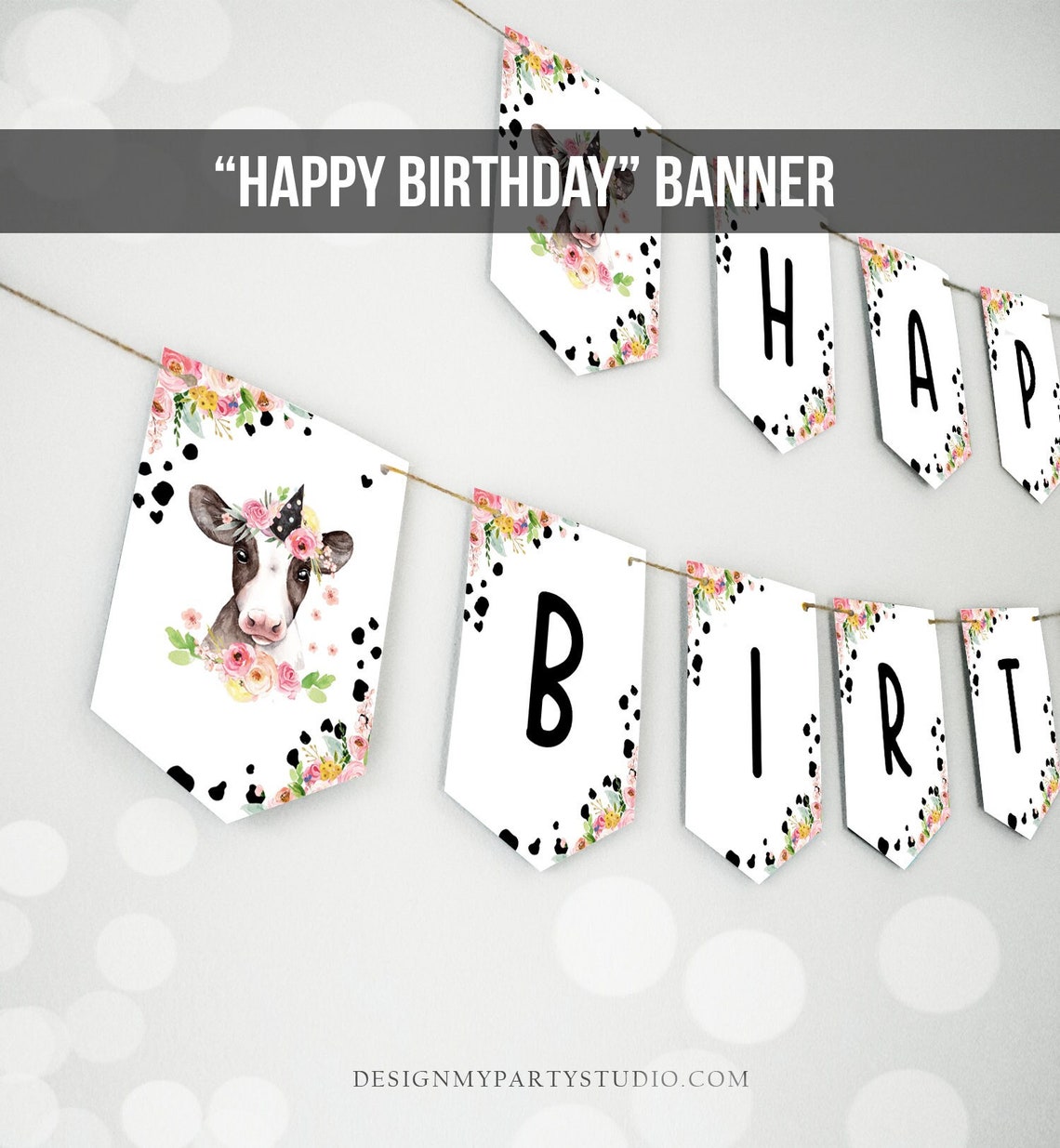 Happy Birthday Banner Cow Birthday Banner Farm Animals Girl Barnyard ...