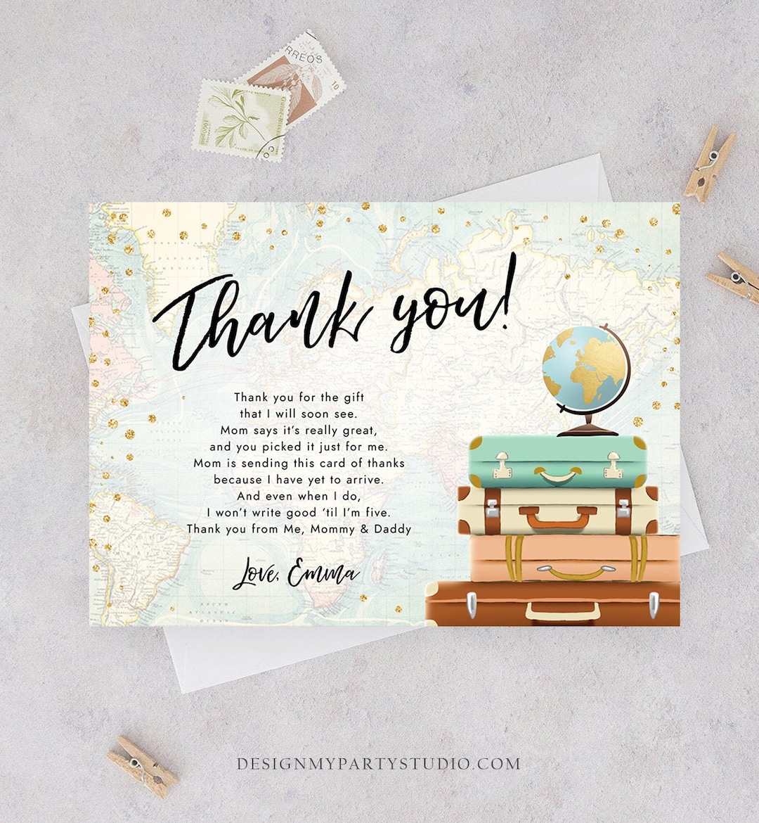 Editable Travel Thank You Card Bridal Shower Thank You Note Adventure ...