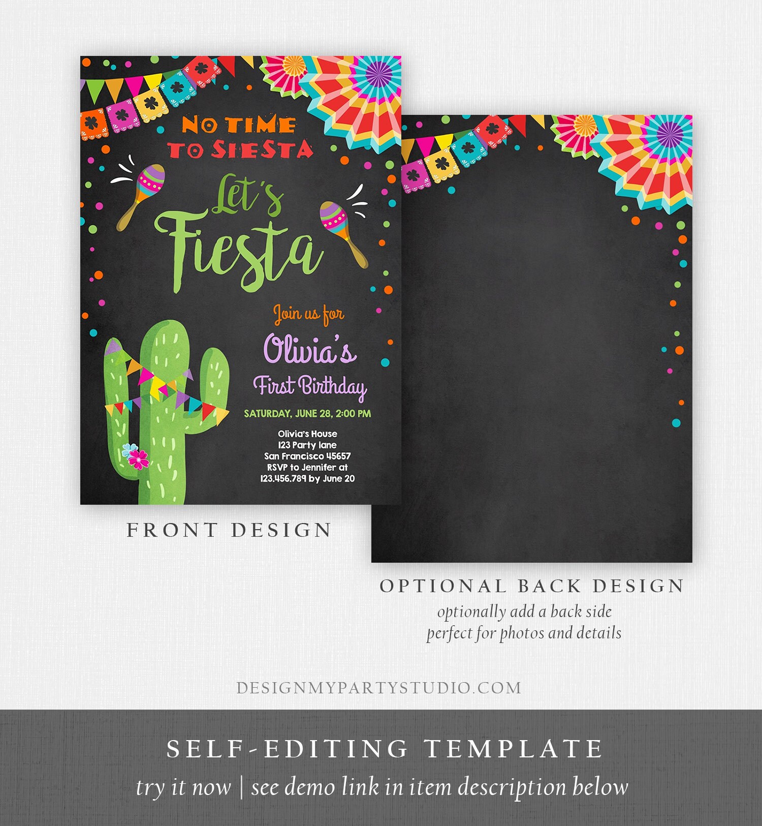 Editable Let's Fiesta Birthday Invitation No Time to | Etsy