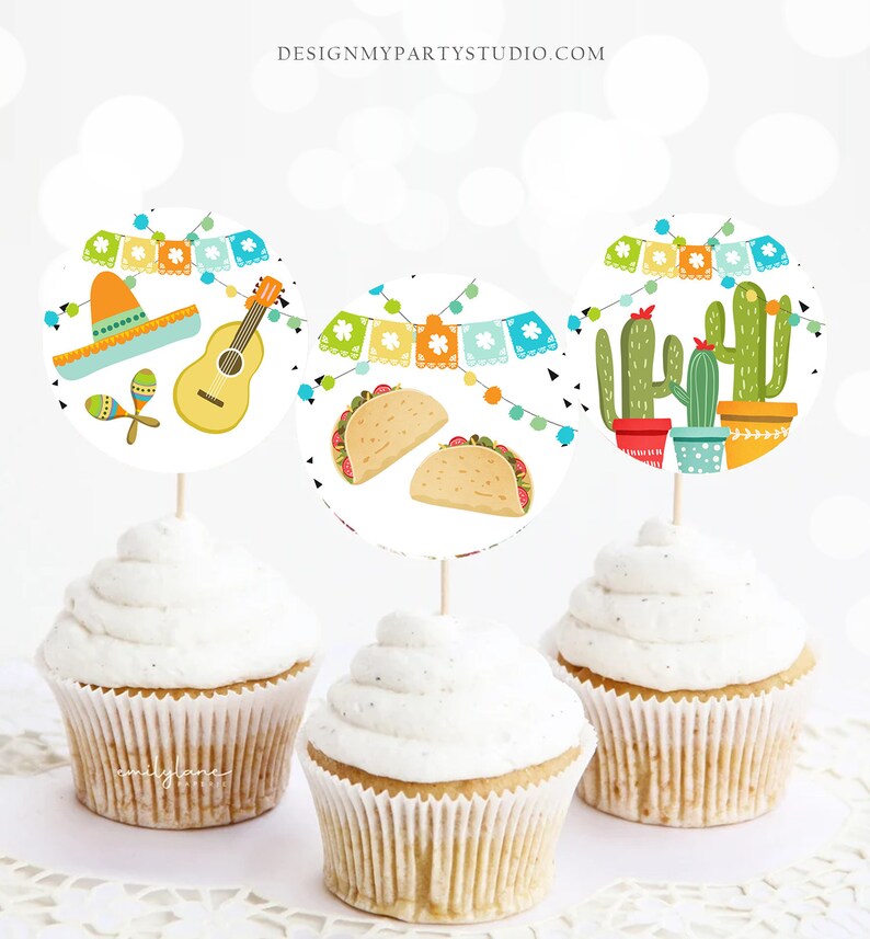 Fiesta Cupcake Toppers Taco Bout Love Fiesta Birthday Party Decoration ...